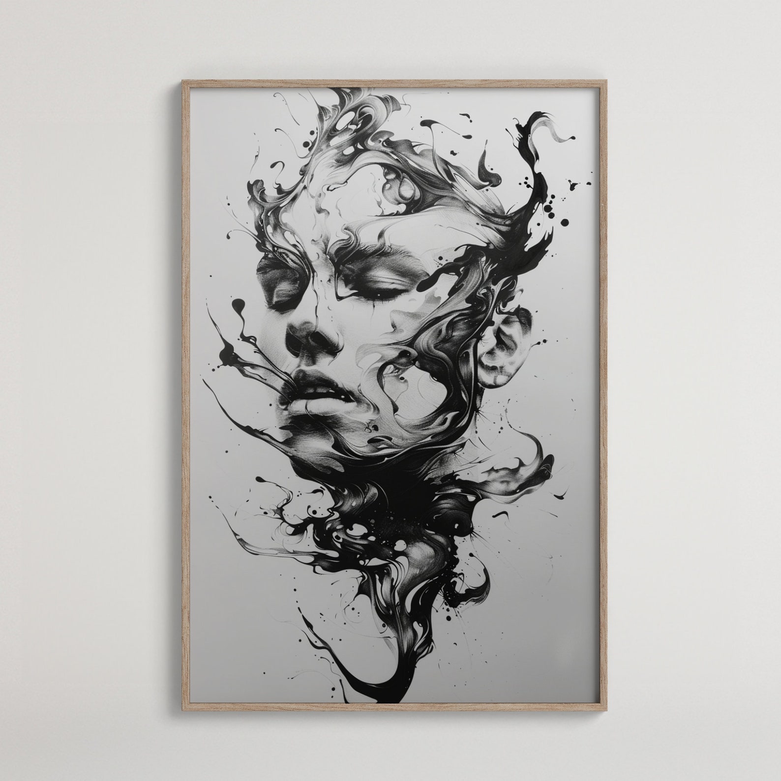 Monochromatic Woman Portrait | Ink Swirls Abstract Art | Fluid Movement ...