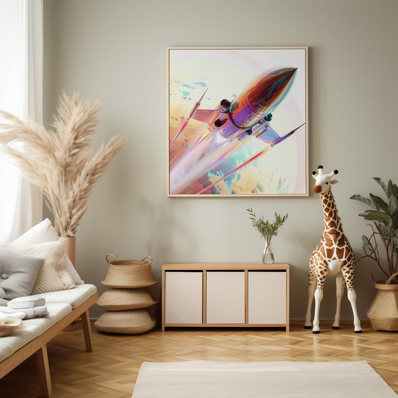 Retro Futuristic Rocket Art | Vibrant Spacecraft Print | Sci-fi Wall ...