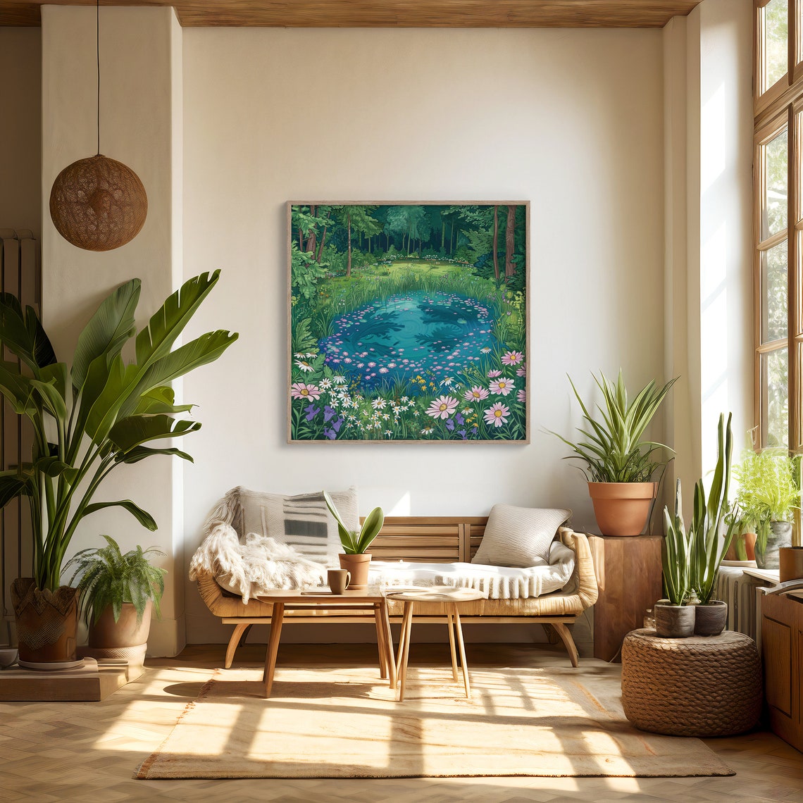 Enchanted Forest Pond Print | Magical Spring Flowers and Clear Waters ...