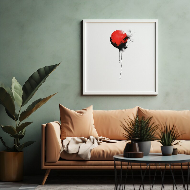 Red Balloon Abstract Art | Modern Expressionism Wall Decor | Minimalist ...