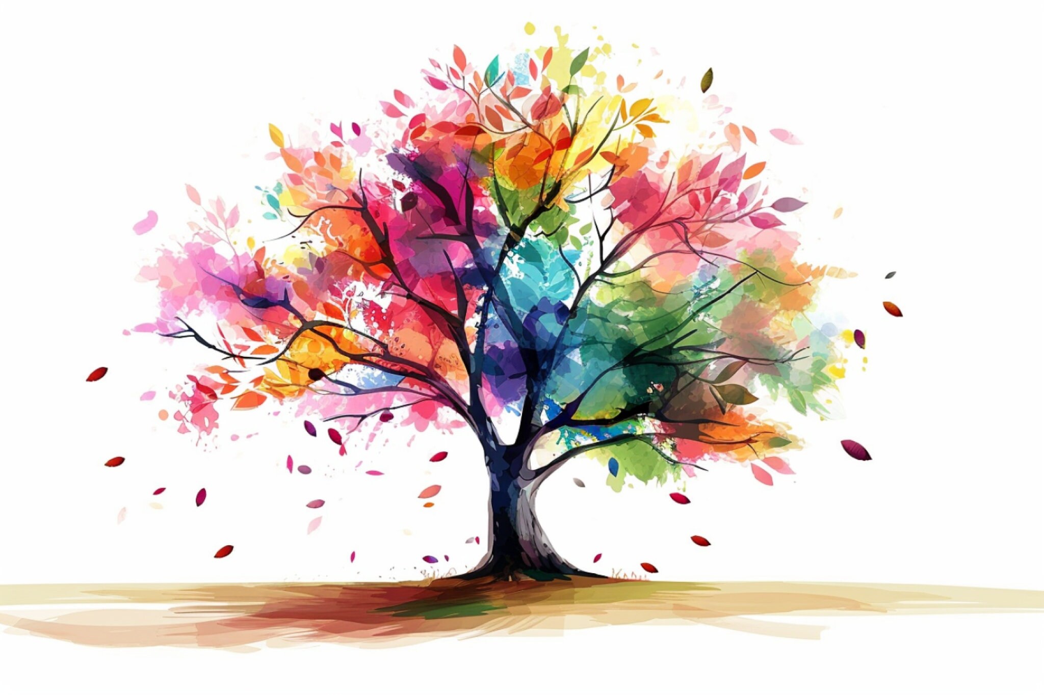 Colorful Watercolor Tree Art | Abstract Nature Print | Vibrant Seasonal ...