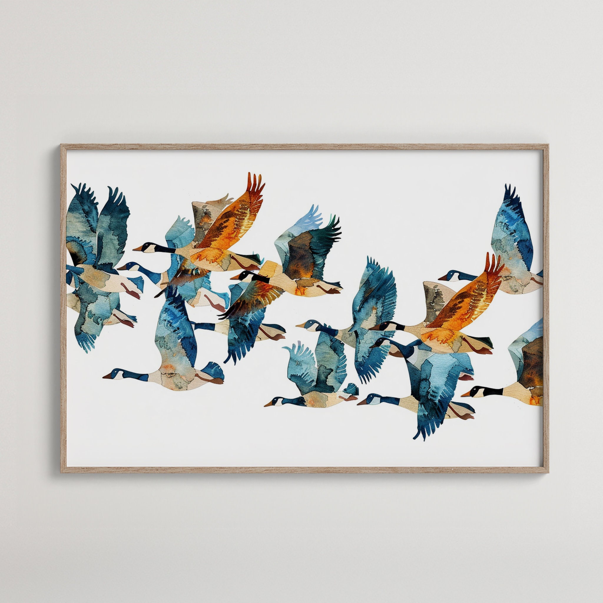 Migratory Birds Art Print Watercolor Geese Flying Wall Art Download Nature Wildlife Decor ...