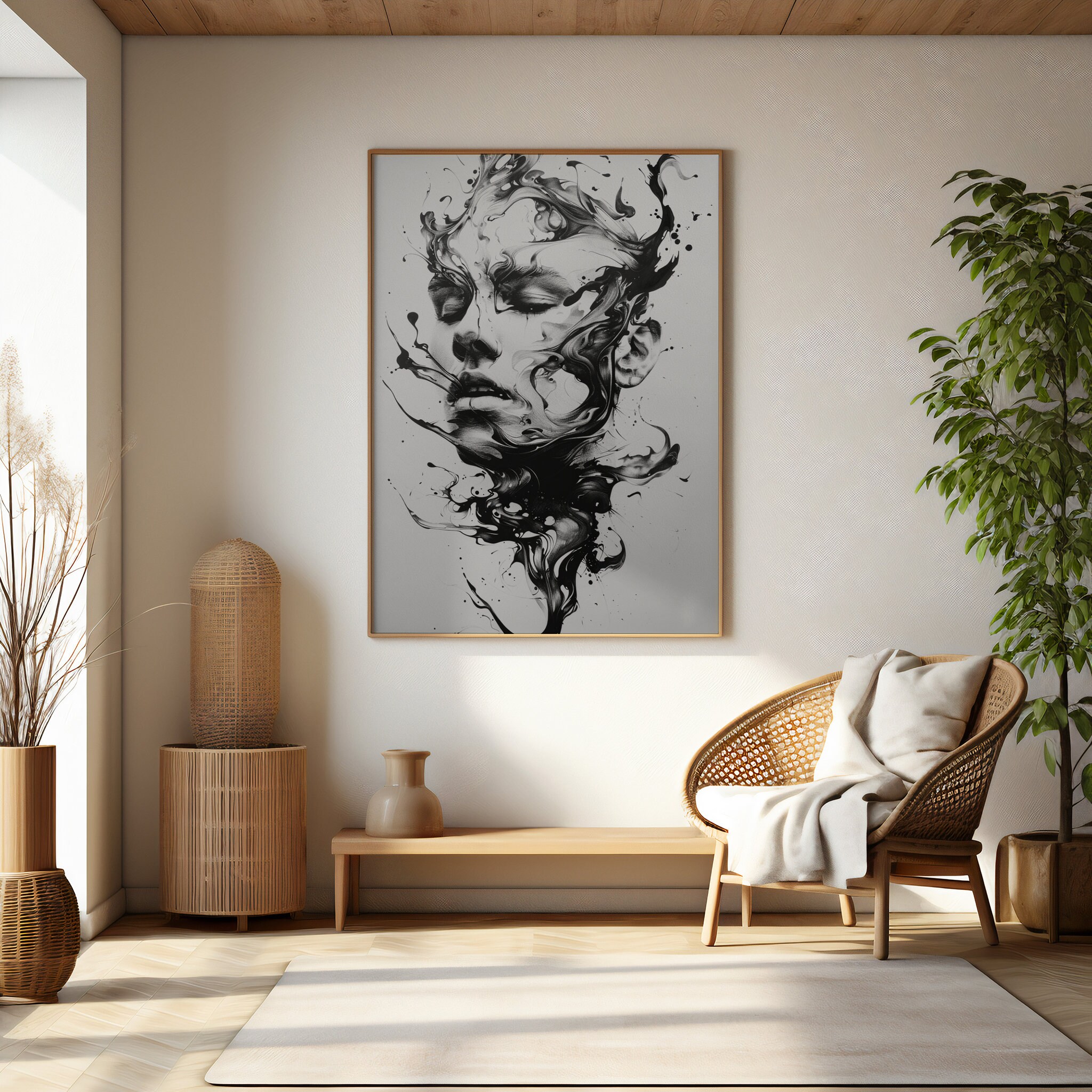 Monochromatic Woman Portrait | Ink Swirls Abstract Art | Fluid Movement ...
