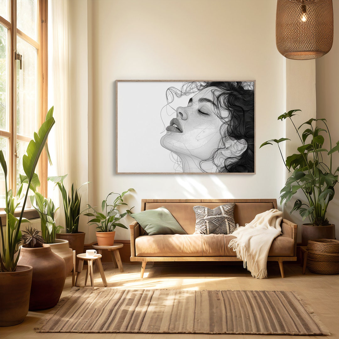 Monochrome Woman Profile Art Blissful Serenity Illustration Detailed ...