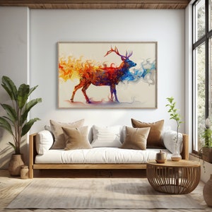 Fiery Flux Deer Digital Art Print | Vibrant Landscape With Liquid Fire ...