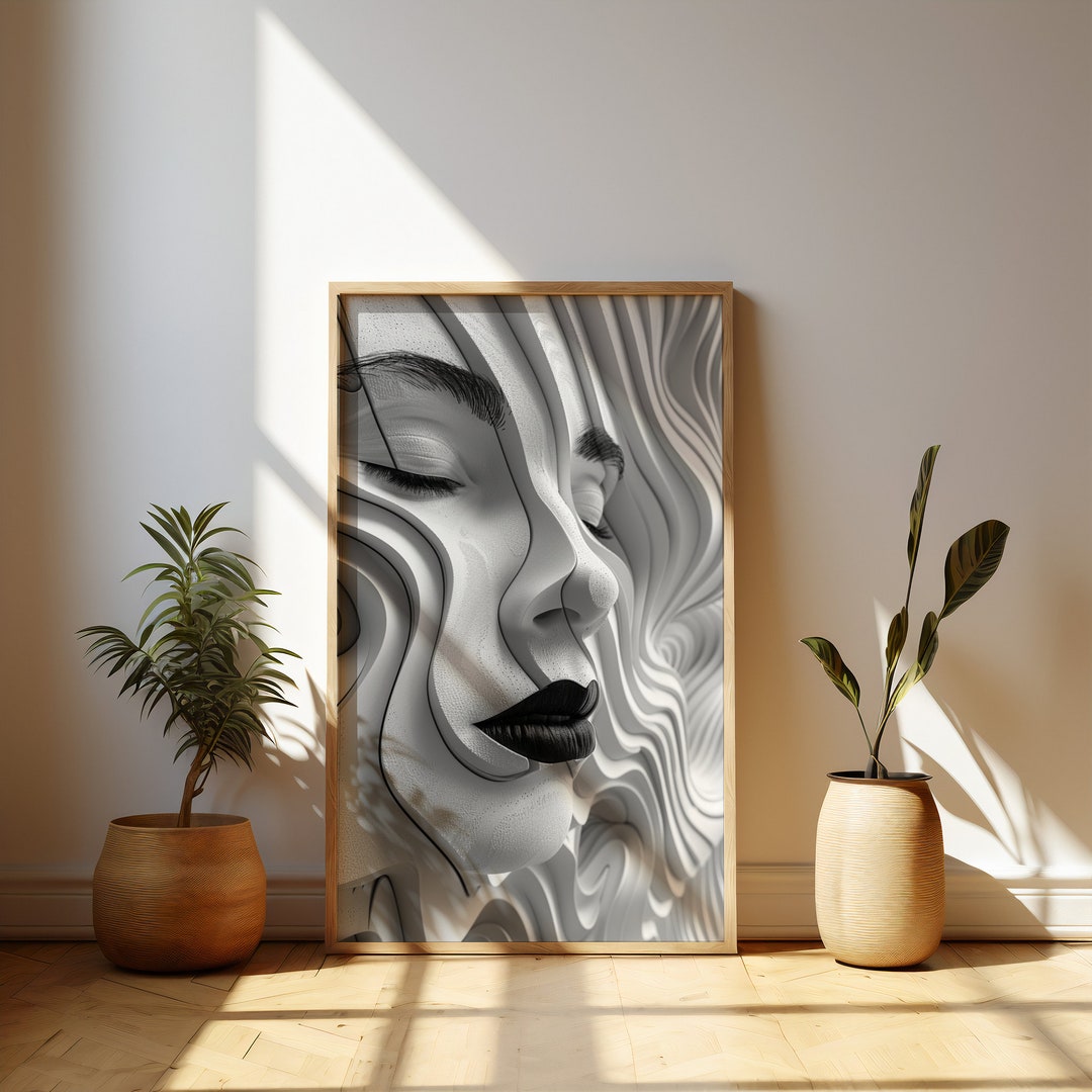 3D Illusion Portrait Art | Monochrome Face Profile | Abstract Contour ...