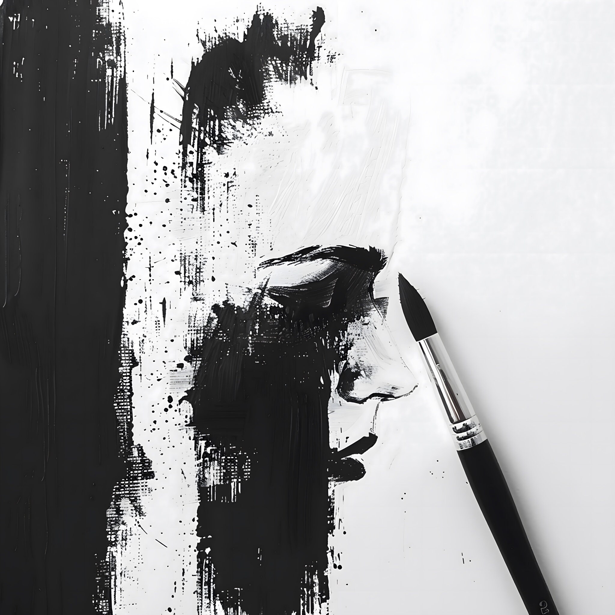 Abstract Face Profile Digital Art Black and White Artwork Expressive ...