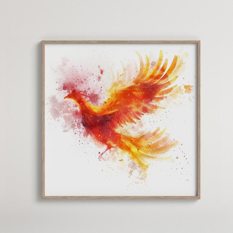 Phoenix Flight Digital Art Print | Mythical Fire Bird in Flames ...