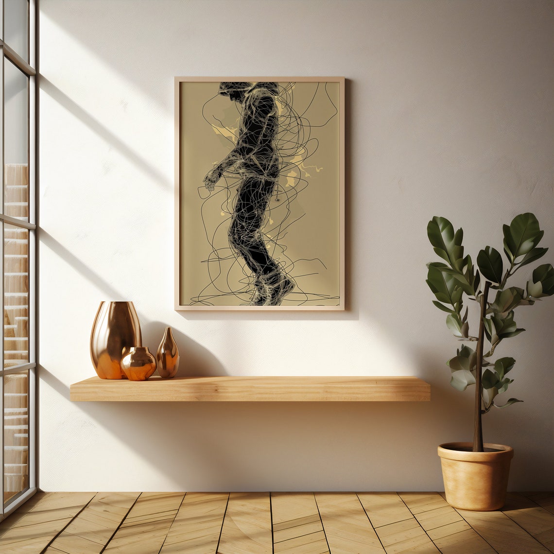 Abstract Human Form Digital Art Stylized Figure Sketch on Tan Dynamic ...