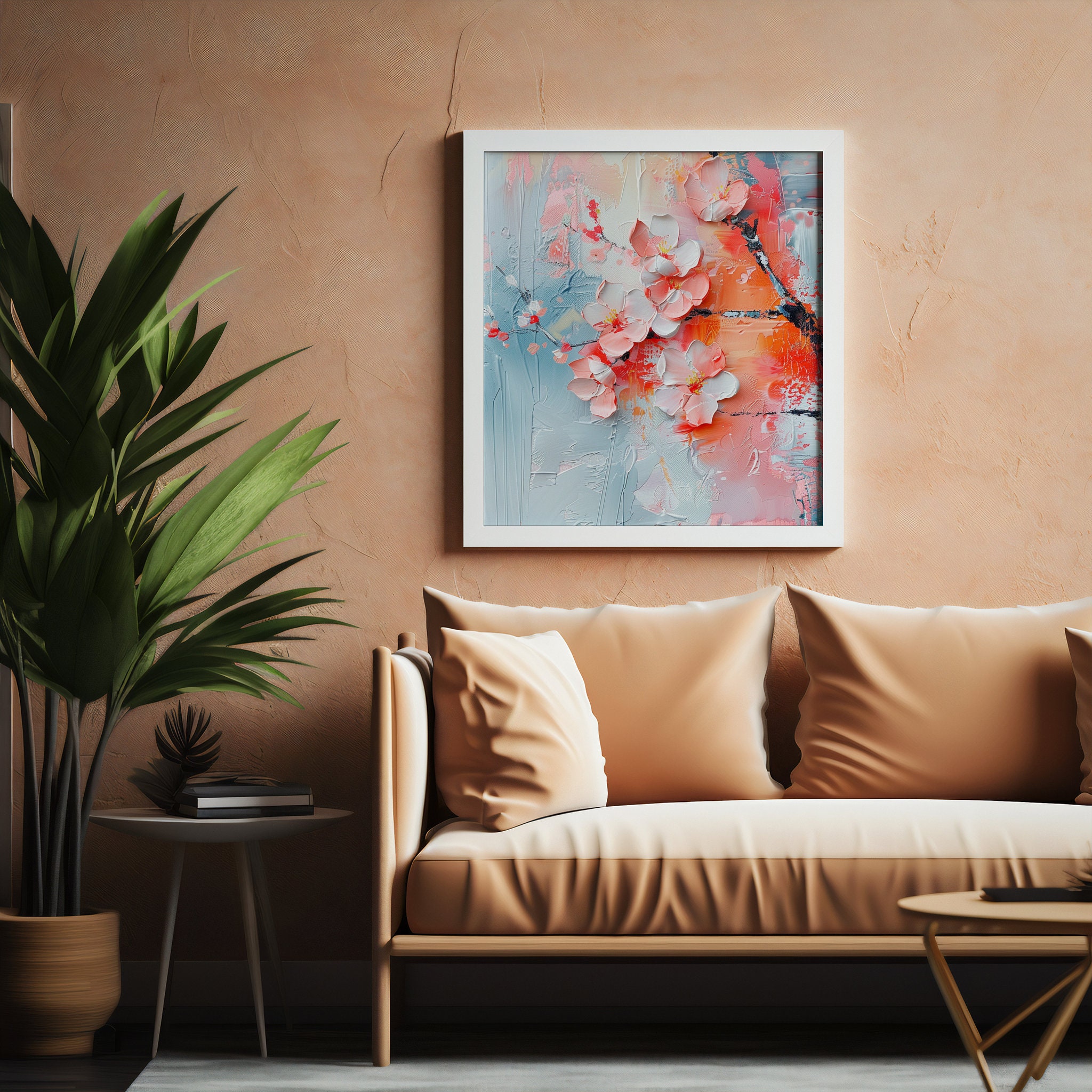 Blossoming Cherry Art Print Vibrant Floral Digital Download Textured ...