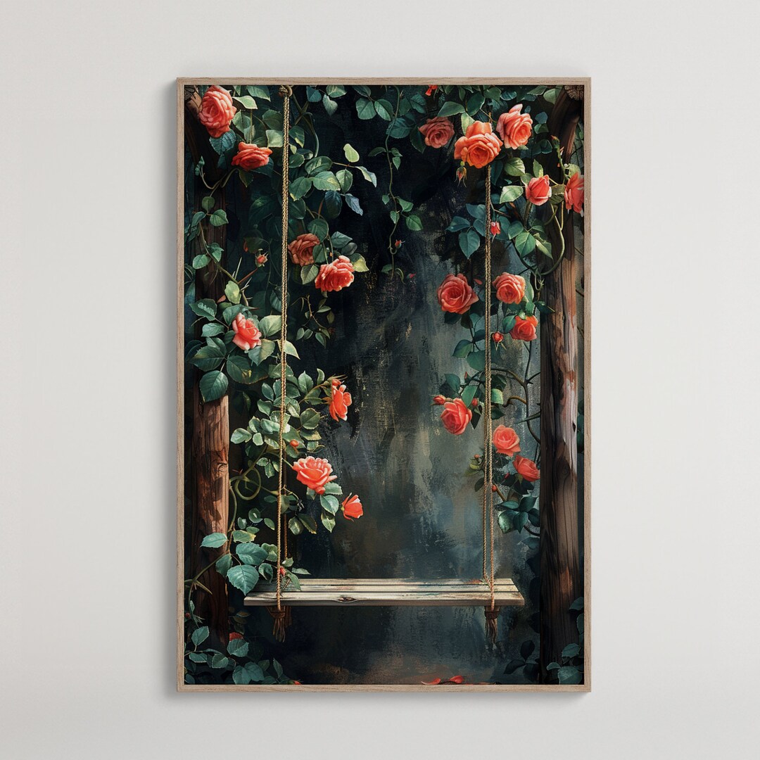Enchanted Garden Swing | Rose Covered Pergola | Romantic Floral Art ...