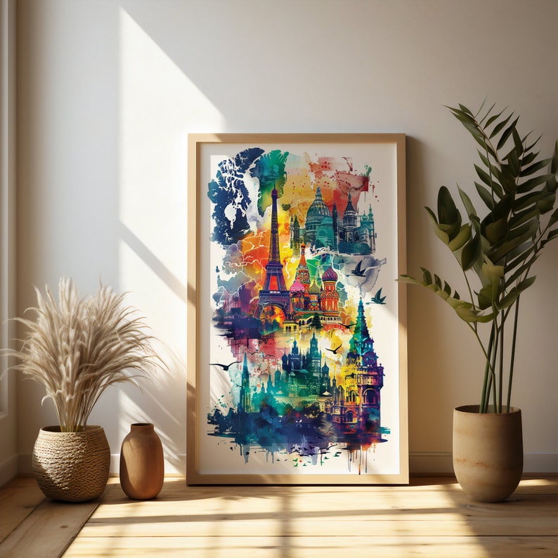 World Landmarks Digital Art | Abstract Cultural Heritage | Eiffel Tower ...