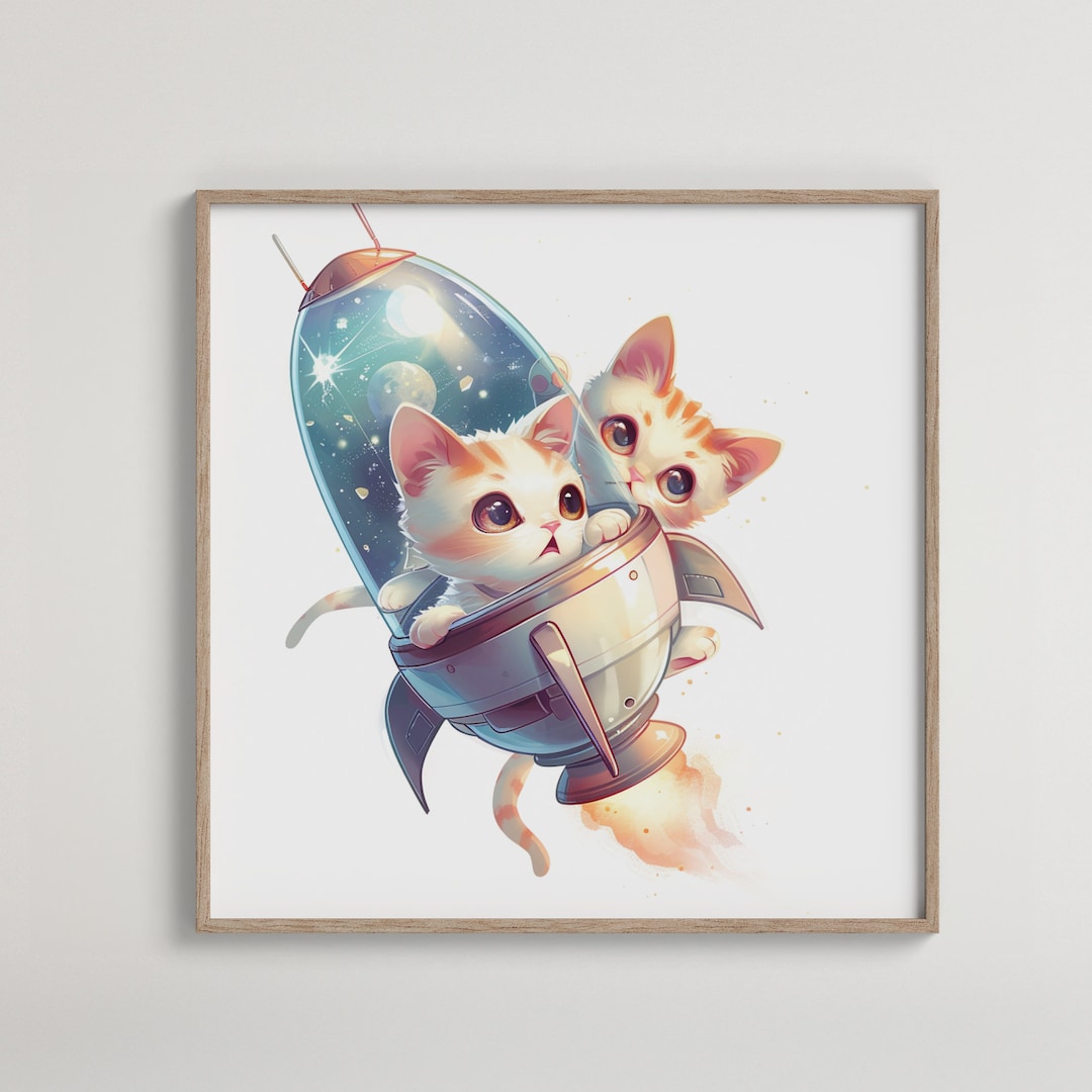 Cosmic Kittens Rocket Adventure | Cute Space Cat Illustration ...