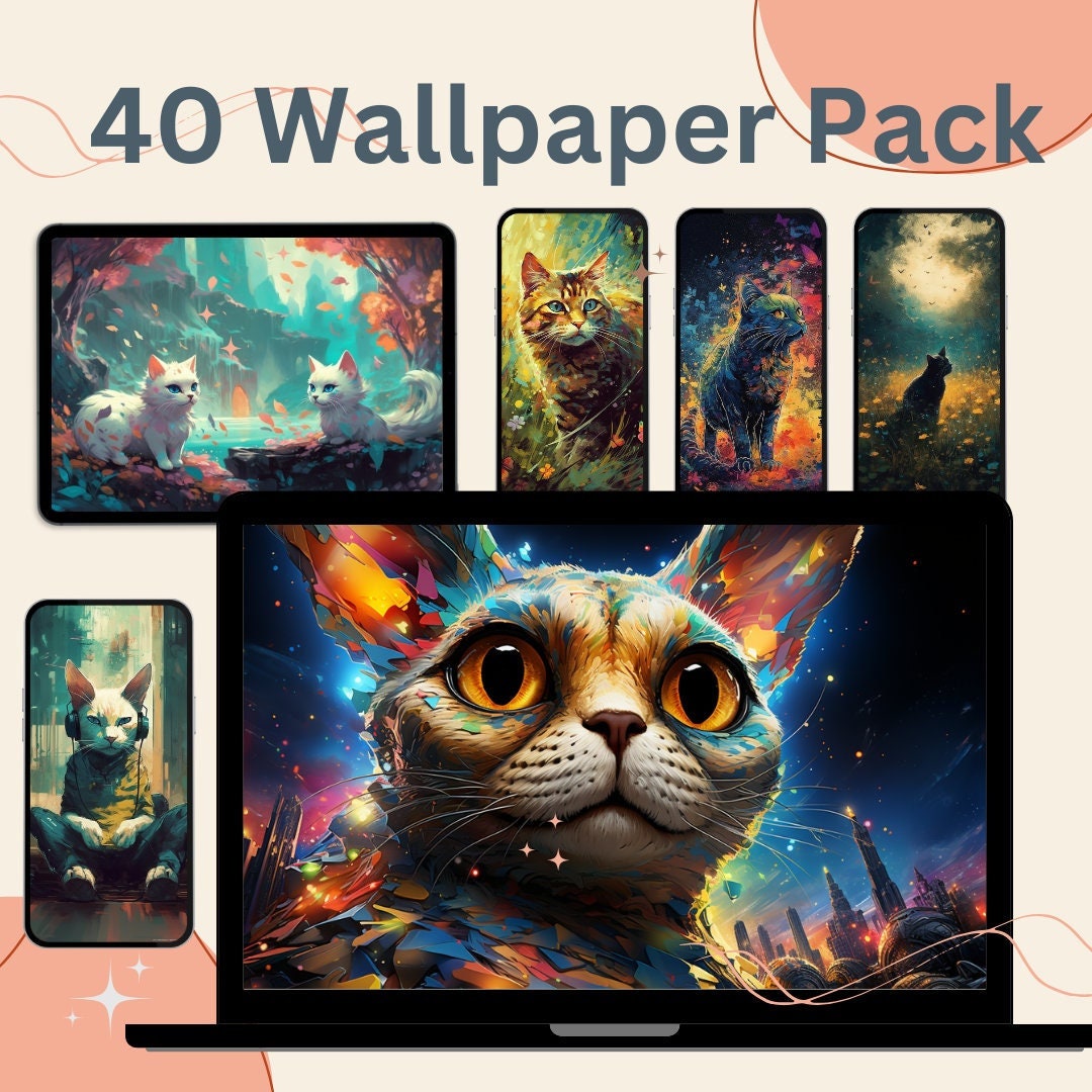 Ultra HD Cats 40 Wallpaper Bundle Digital Artworks for - Etsy