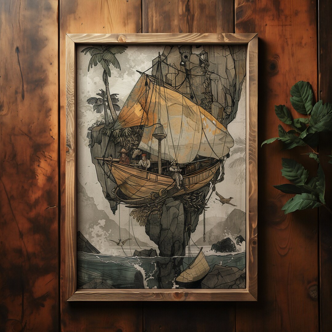 Fantasy Cliffside Ship Digital Print | Historical Sail Adventure Art ...