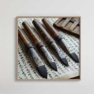 East Asian Calligraphy Tools Digital Art | Vintage Ink Brushes Ink ...