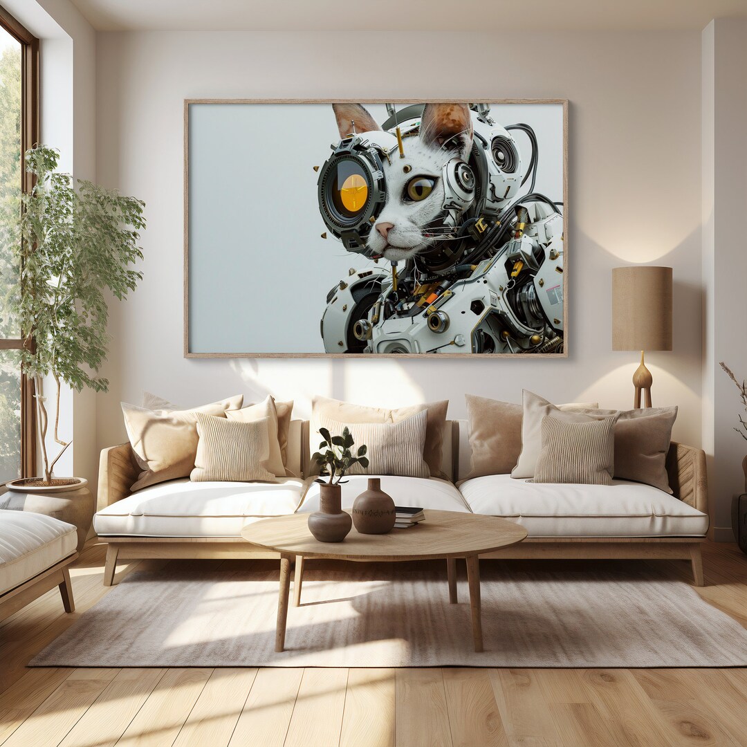 Futuristic Robocat Art Print | Cybernetic Feline Fantasy | Mechanized Pet Illustration | Sci-fi ...