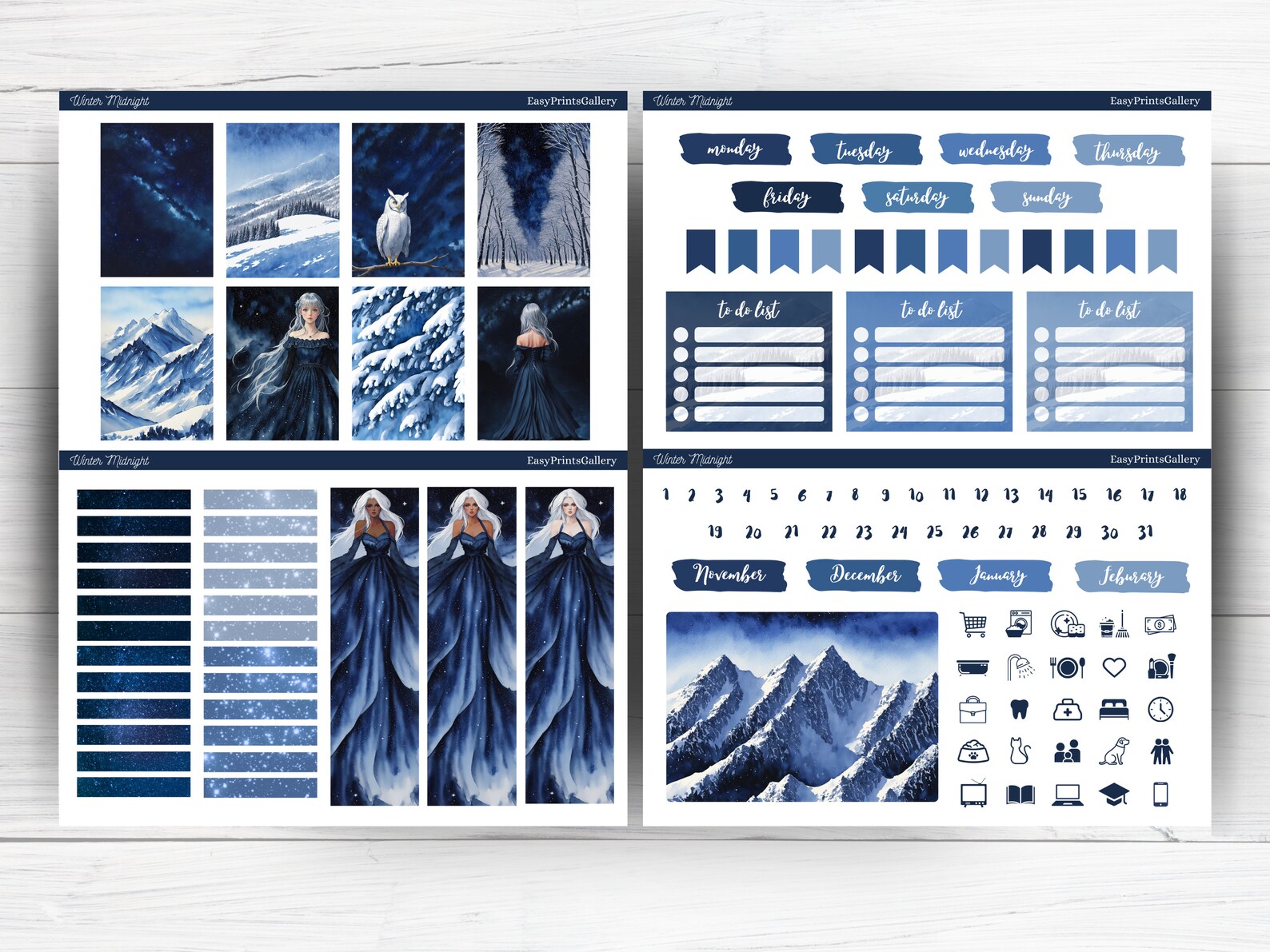 Winter Printable Planner Stickers, Weekly Journal Stickers Kit, Erin ...