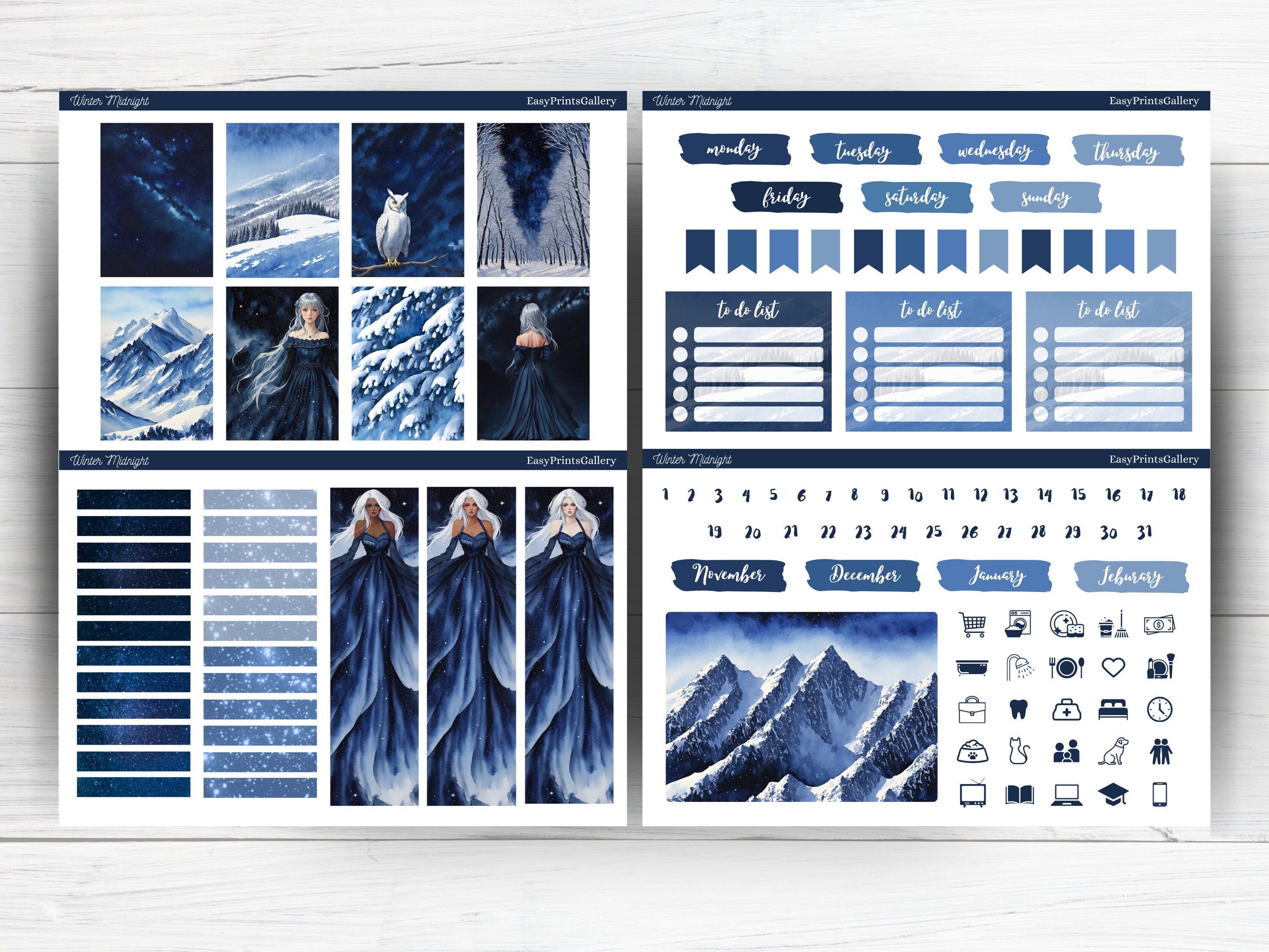 Winter Printable Planner Stickers, Weekly Journal Stickers Kit, Erin ...