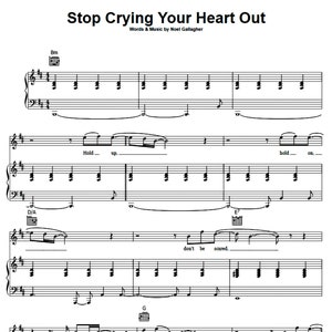 Stop Crying Your Heart Out - Oasis Piano Music Sheet - Printable ...