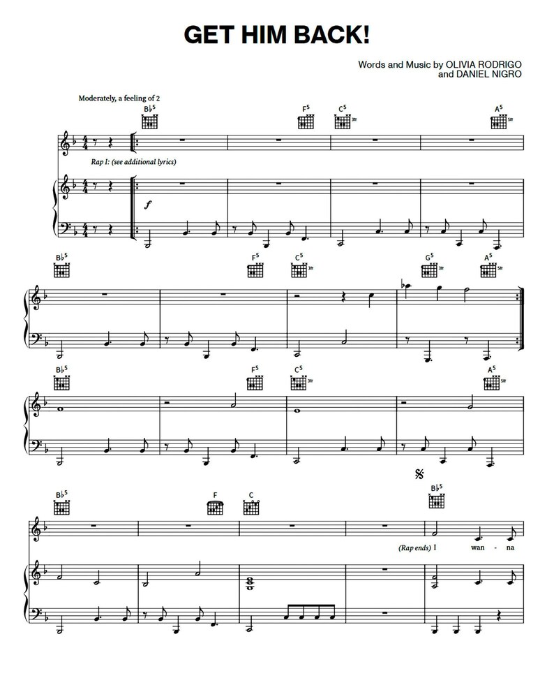 Get Him Back! - Olivia Rodrigo Piano Music Sheet - Printable - Download ...
