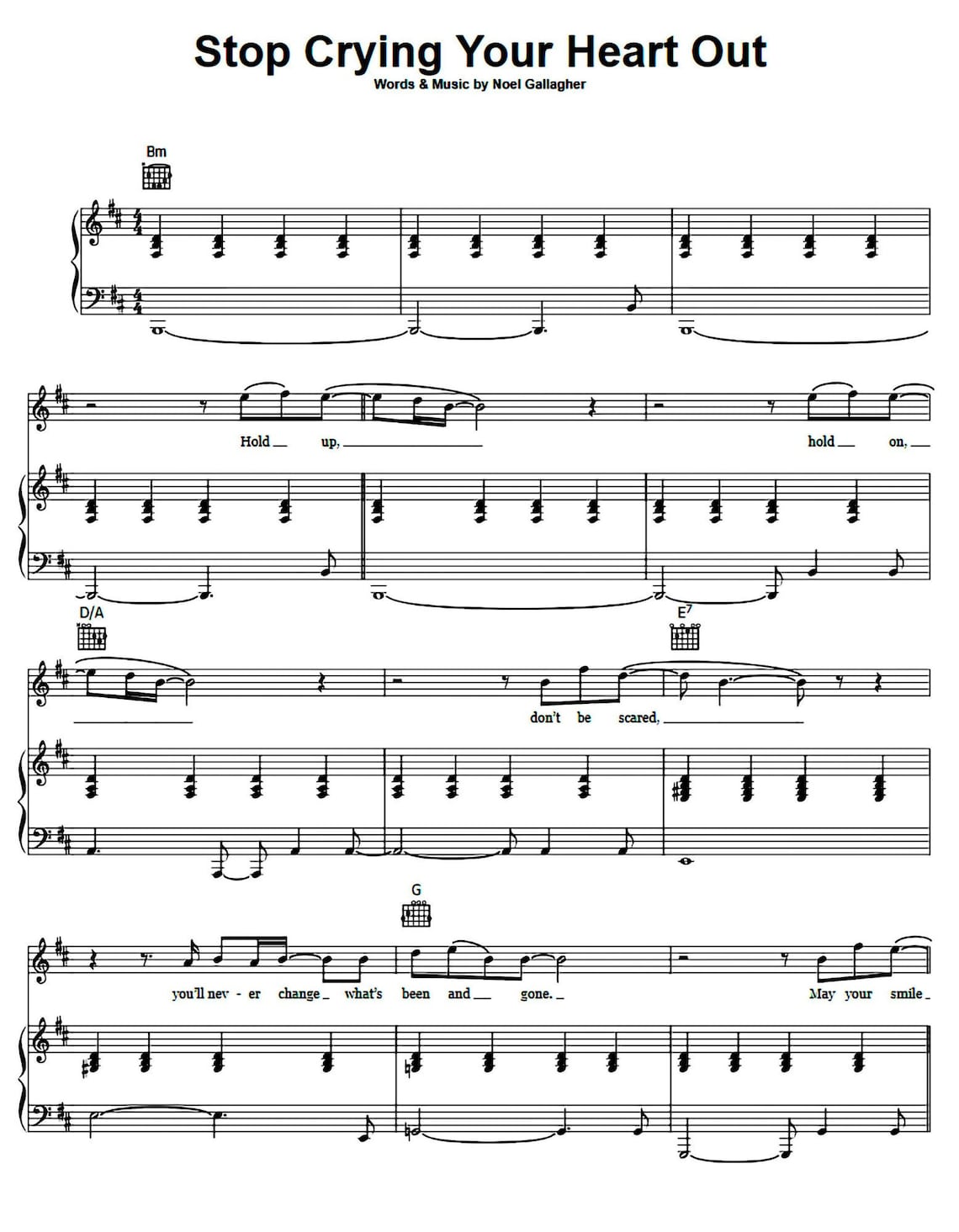 Stop Crying Your Heart Out - Oasis Piano Music Sheet - Printable ...