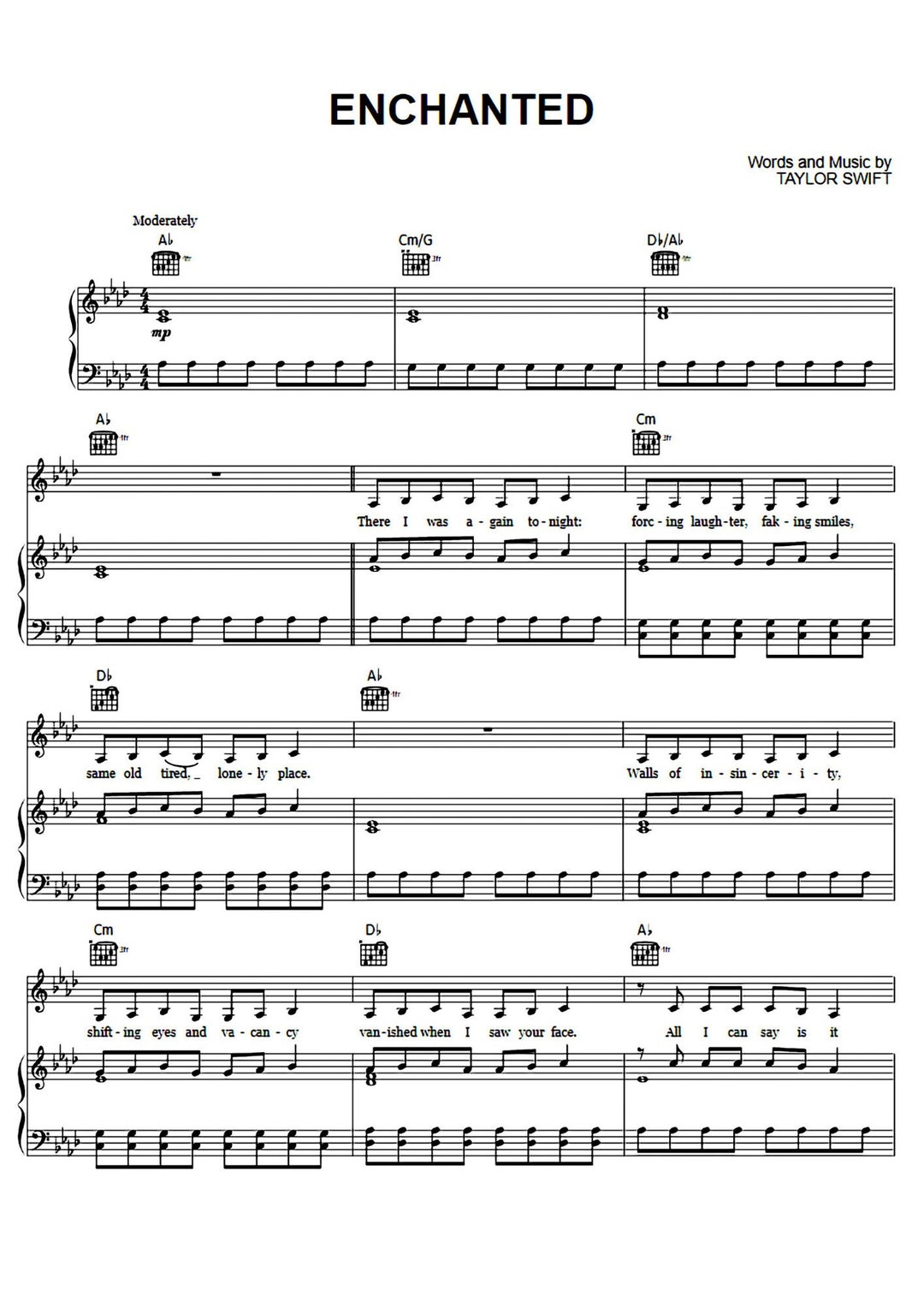 Enchanted - Taylor Swift Piano Music Sheet - Printable - Download - Etsy