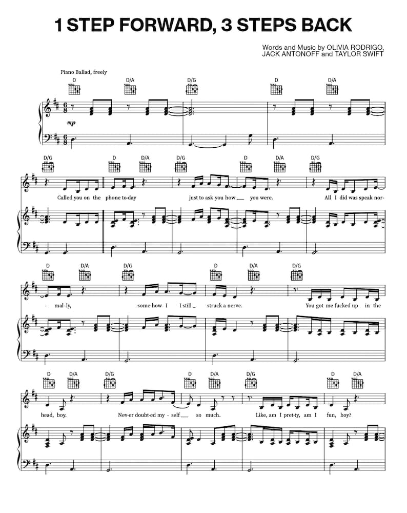 1 Step Forward 3 Steps Back - Olivia Rodrigo Piano Music Sheet ...