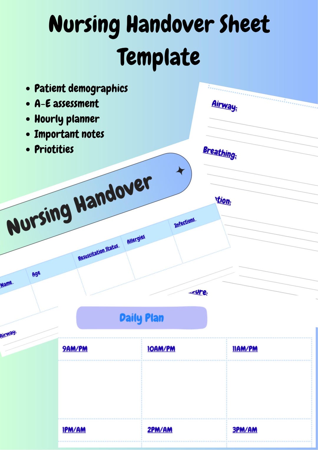 Nursing Handover Planner, Hourly Planner, A-E Assessment Planner ...