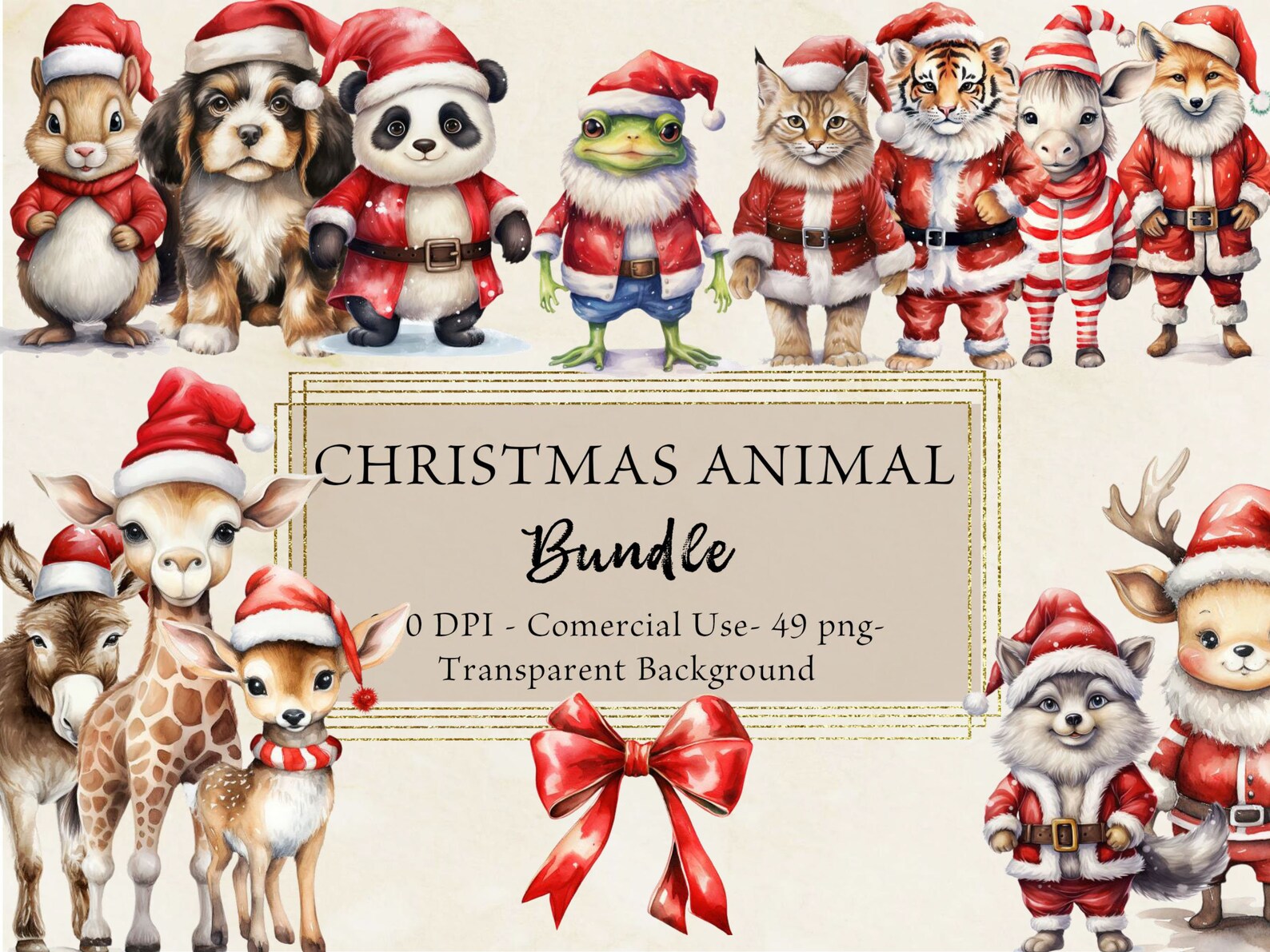 Watercolor Christmas Animals Clipart Bundle, Watercolor Christmas ...