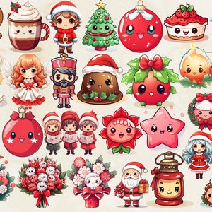 Kawaii Christmas Clipart Bundle, Kawaii Christmas Animals Clipart ...