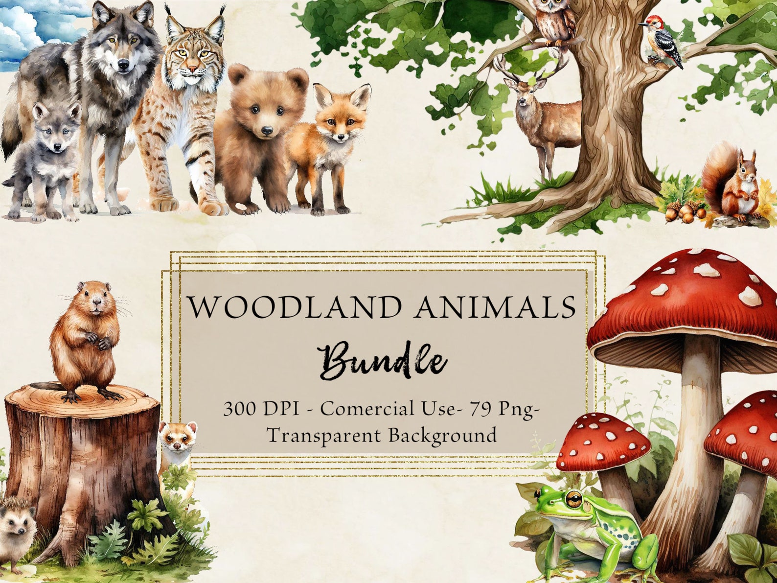 Watercolor Woodland Animals Clipart Bundle, Baby Animals Clipart ...