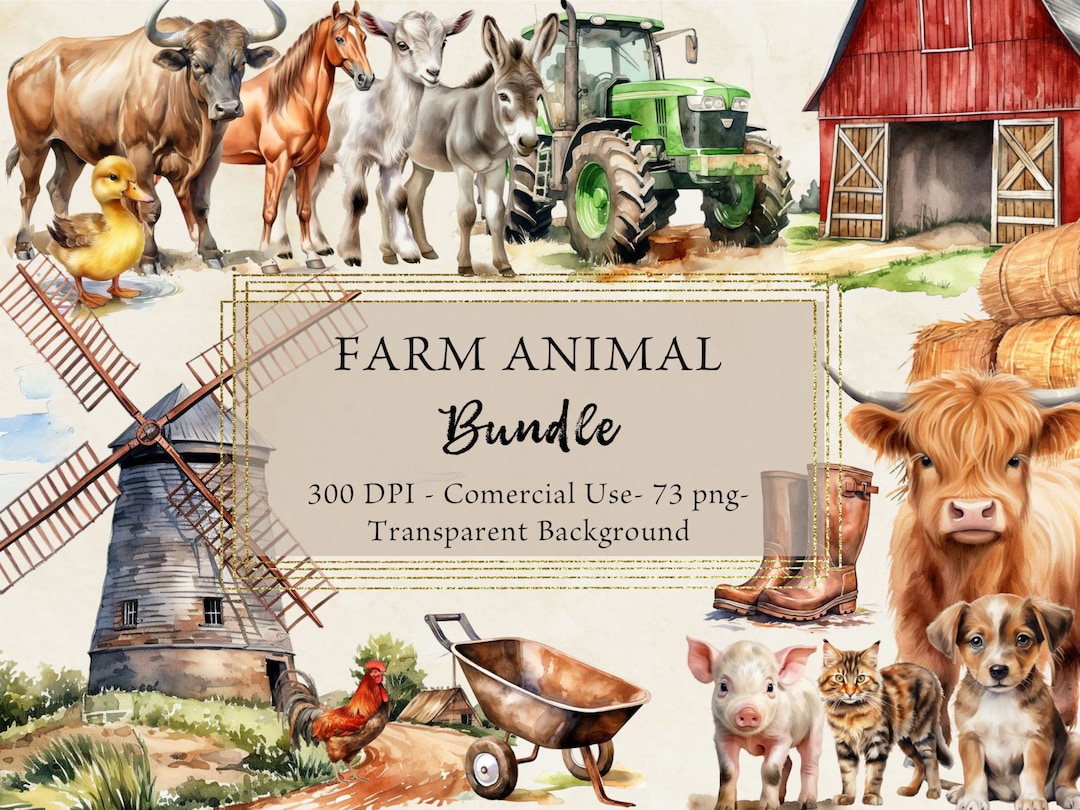 Watercolor Farm Animals Clipart Bundle, Baby Animals Clipart, Farm ...