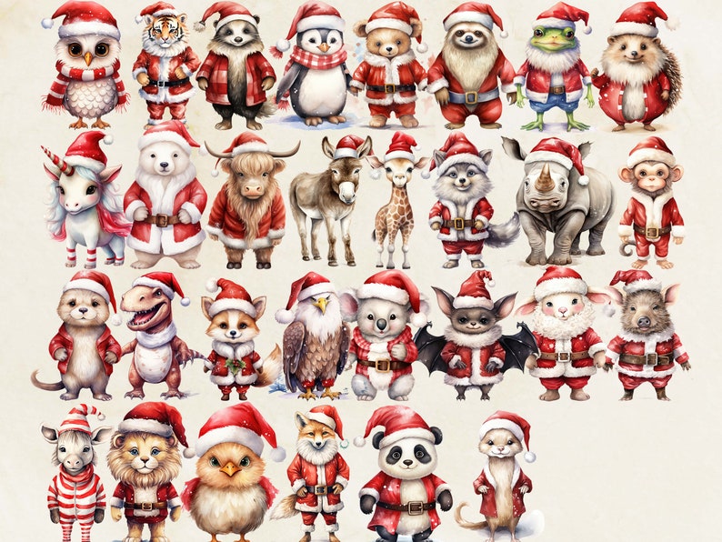 Watercolor Christmas Animals Clipart Bundle, Watercolor Christmas ...
