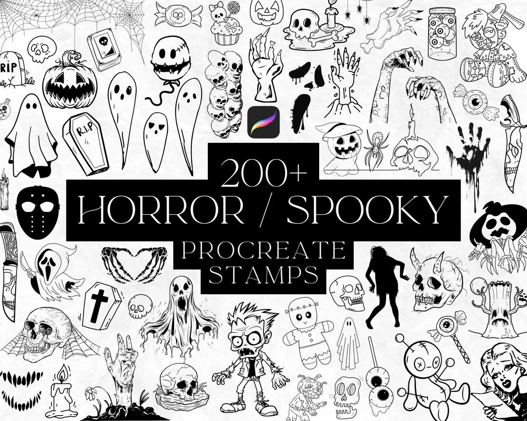 200+ Halloween Procreate Stamps, Procreate Brush Set, Horror Bundle ...