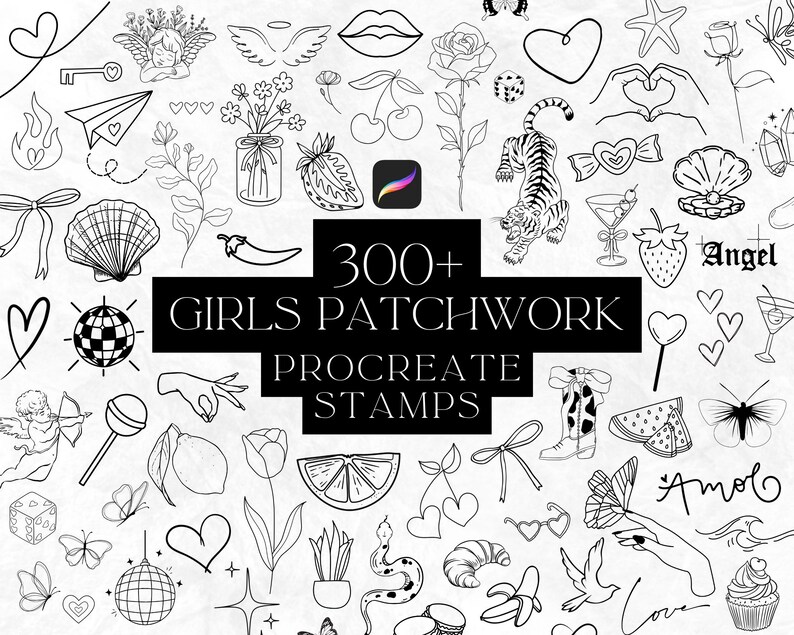 300+ Girly Patchwork Procreate Stamps, Procreate Brush Set, Flower ...