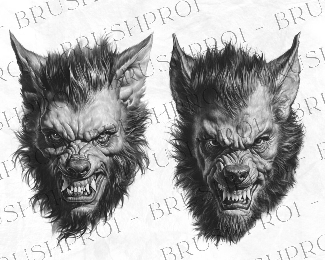 Werewolf Tattoo Designs, Procreate Stamps, Halloween Bundle, Procreate ...