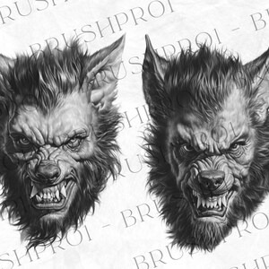 Werewolf Tattoo Designs, Procreate Stamps, Halloween Bundle, Procreate ...