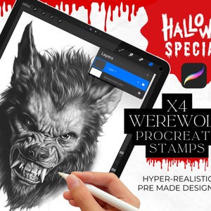 Werewolf Tattoo Designs, Procreate Stamps, Halloween Bundle, Procreate ...