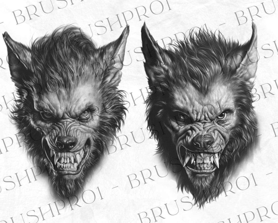 Werewolf Tattoo Designs, Procreate Stamps, Halloween Bundle, Procreate ...