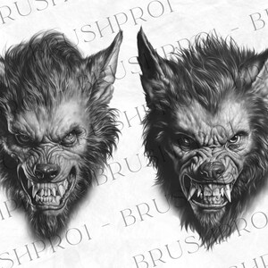 Werewolf Tattoo Designs, Procreate Stamps, Halloween Bundle, Procreate ...