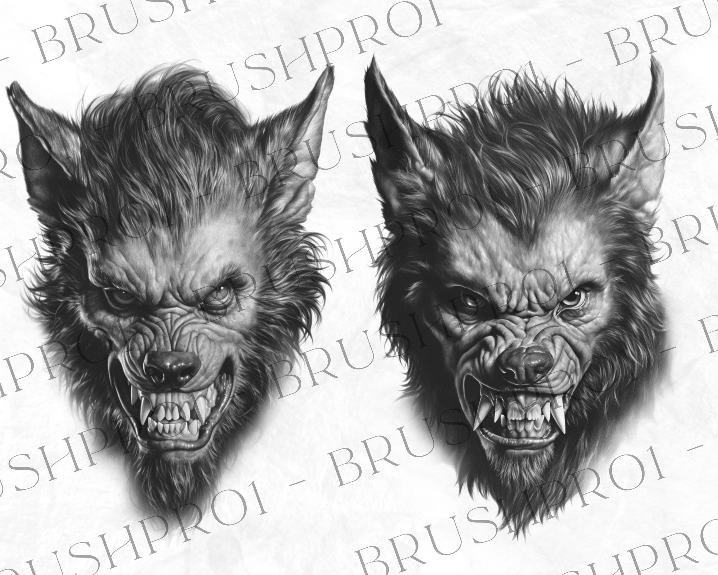 Werewolf Tattoo Designs, Procreate Stamps, Halloween Bundle, Procreate ...