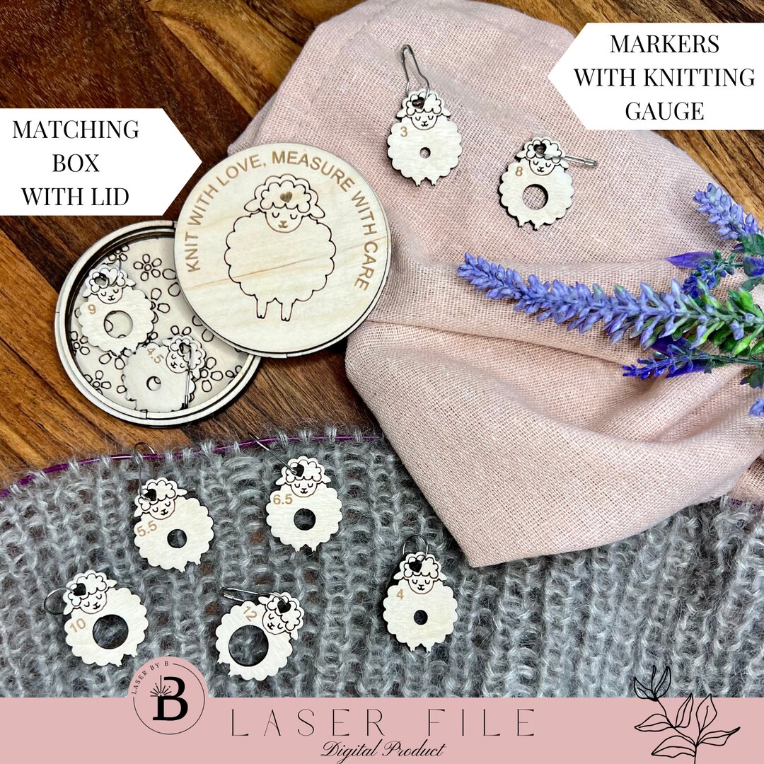 Sheep Knitting Stitch Marker Set With Storage Box | Laser File (digital ...