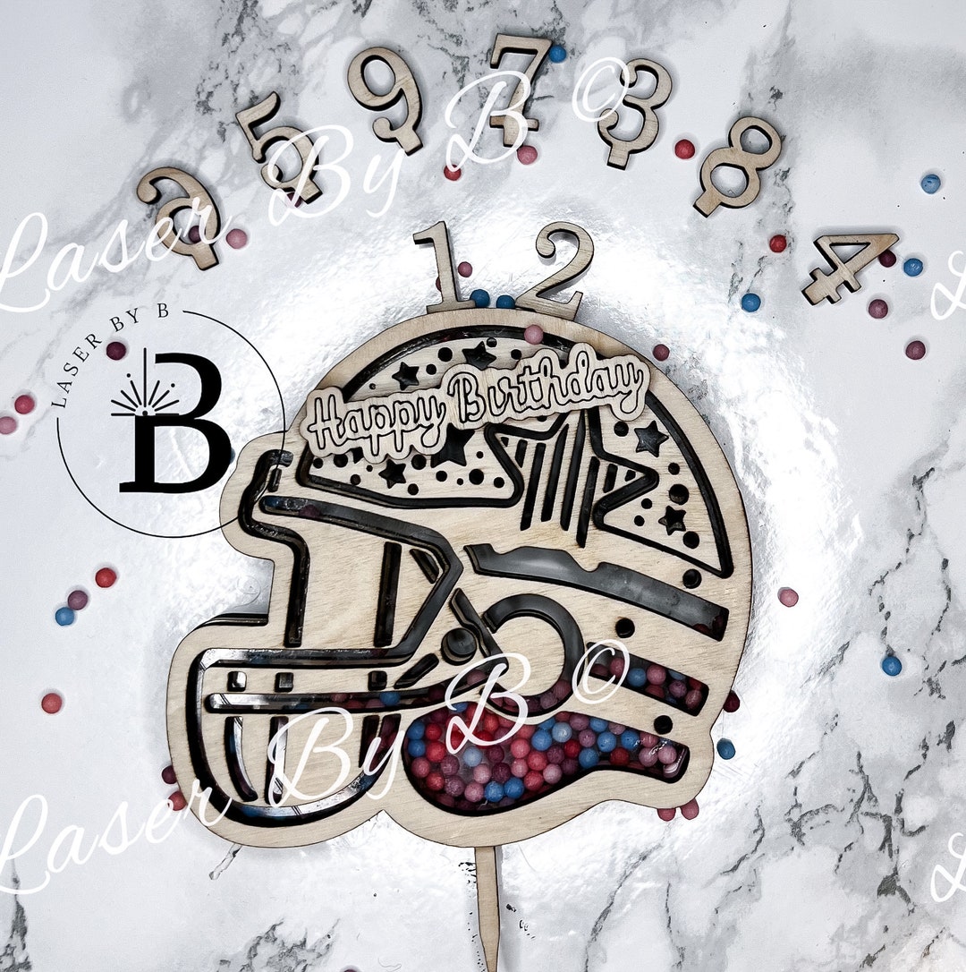 Touchdown Football Helmet Shaker Cake Topper Custom Age & Text Laser ...