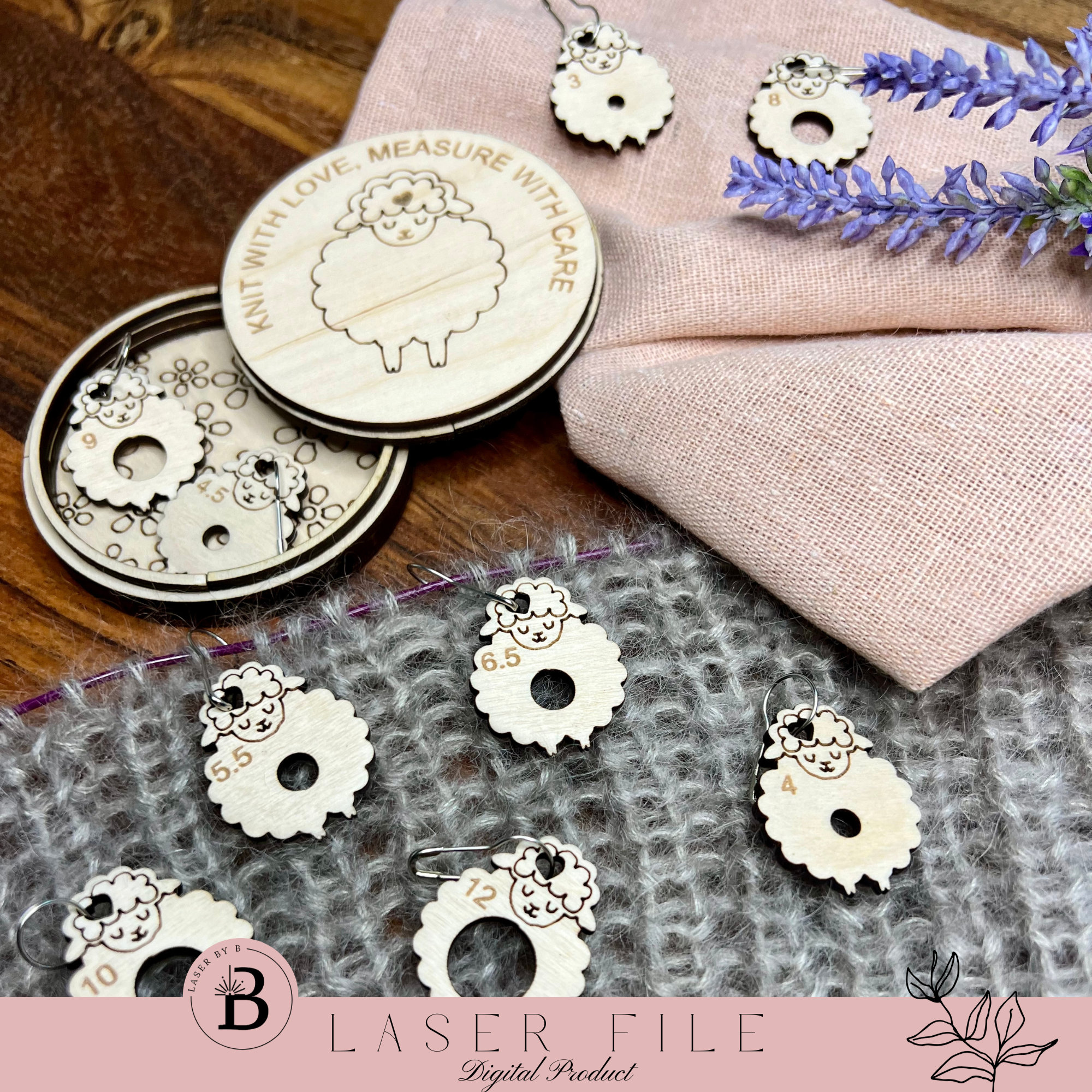 Sheep Knitting Stitch Marker Set With Storage Box | Laser File (digital ...