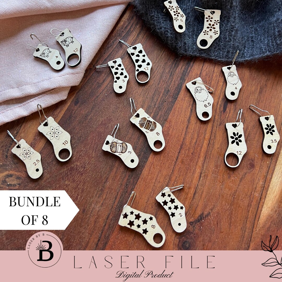 Knitting Stitch Marker Bundle – 8 Sock Laser Cut Files (digital ...