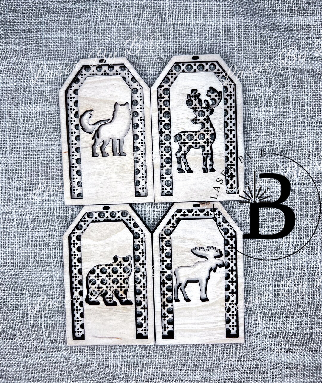 Wildlife Rattan Pattern Gift Tag Set Reindeer Moose Wolf - Etsy