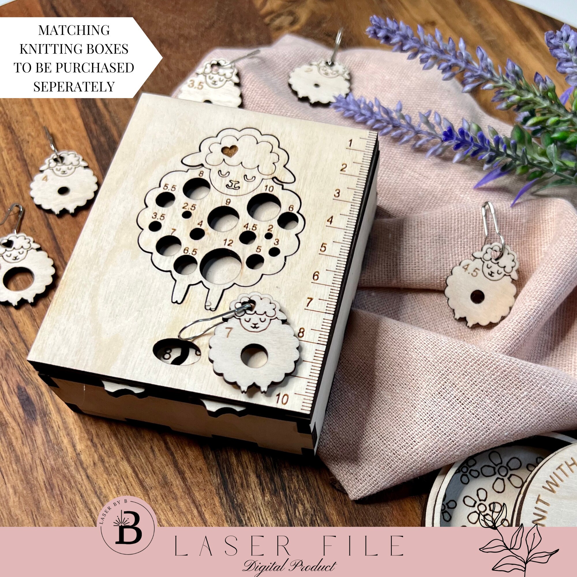 Sheep Knitting Stitch Marker Set With Storage Box | Laser File (digital ...