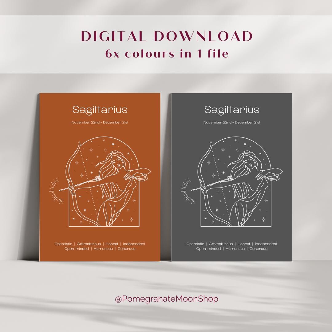 Sagittarius Poster | Digital Download | Zodiac Signs | 6 Colours ...