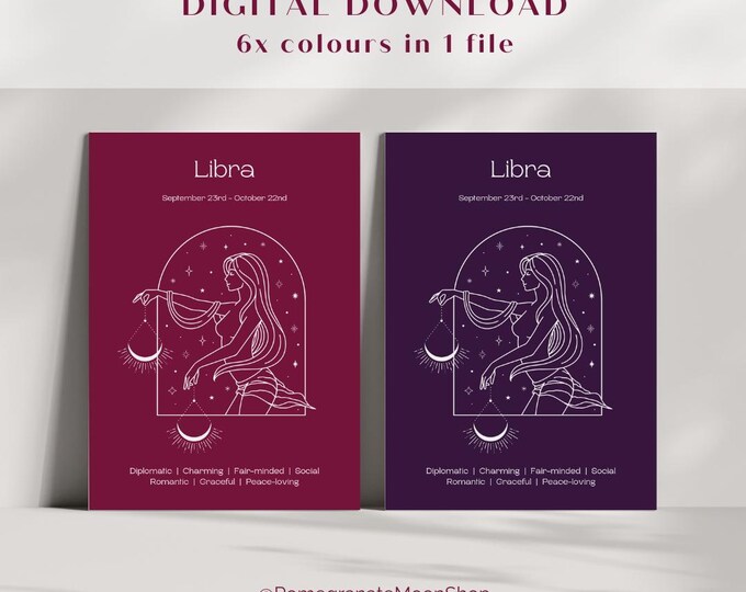 Libra Poster | Digital Download | Zodiac Signs | 6 Colours | Libra Star ...